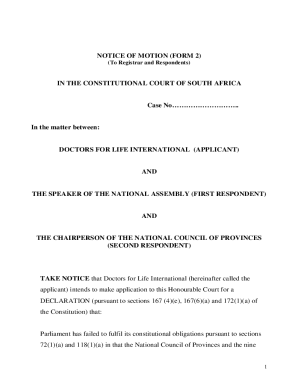 Fillable Online www.justice.gov.zaformshcurUFORM 2 NOTICE OF MOTION ...