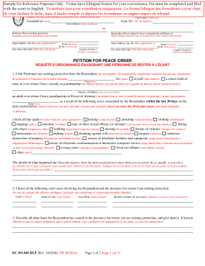 Fillable Online PETPC PETITION FOR PEACE ORDER PTITION POUR ... Fax ...