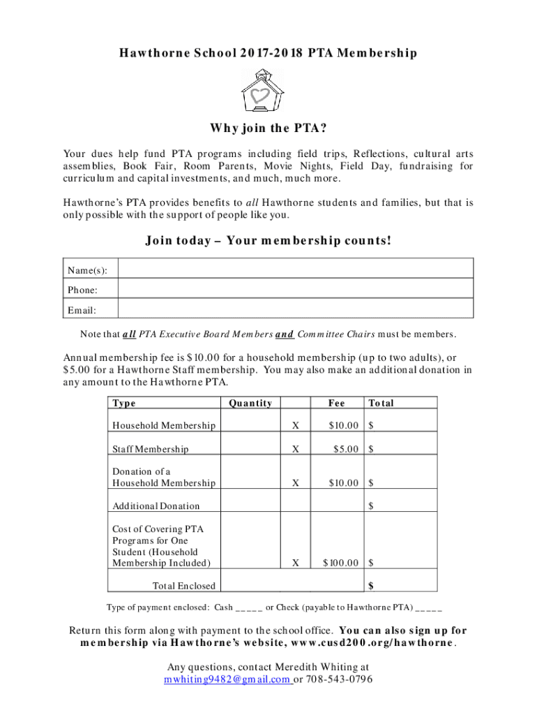 Fillable Online Hawthorne PTA Directory Information Sheet Fax Email ...
