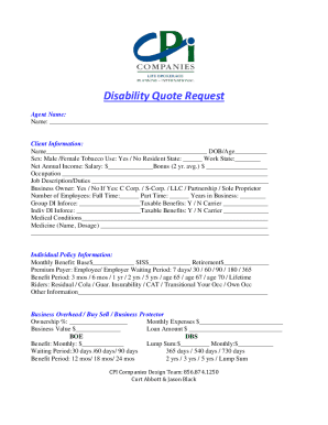 Fillable Online Disability Quote Request.docx Fax Email Print - pdfFiller