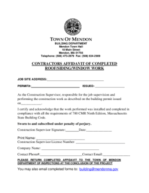 Fillable Online www.mendonma.gov building-department filesCONTRACTORS AFFIDAVIT OF COMPLETED ...