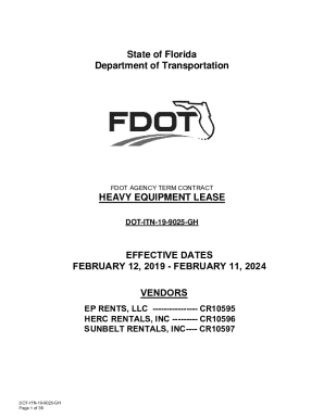 Fillable Online FDOT AGENCY TERM CONTRACT HEAVY EQUIPMENT LEASE ...