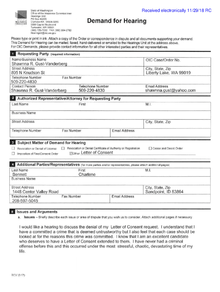 Fillable Online Demand for Hearing in re Vanderberg (Gust) No. 18-0509 ...