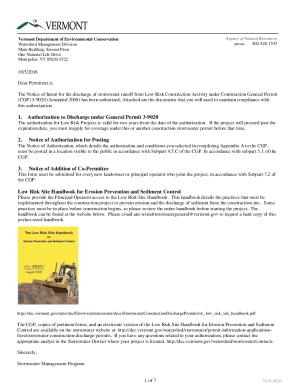Fillable Online dec.vermont.gov watershed stormwaterStormwater Program ...