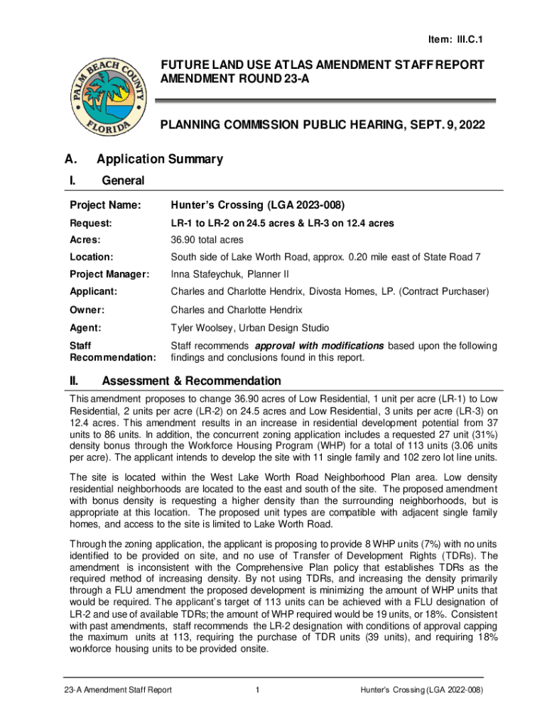 Fillable Online Hunter's Crossing Staff Report - Palm Beach County Fax ...