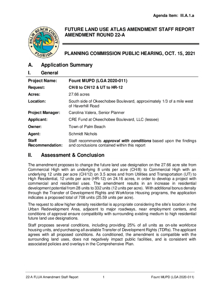 Fillable Online FUTURE LAND USE ATLAS AMENDMENT STAFF REPORT - Palm ...