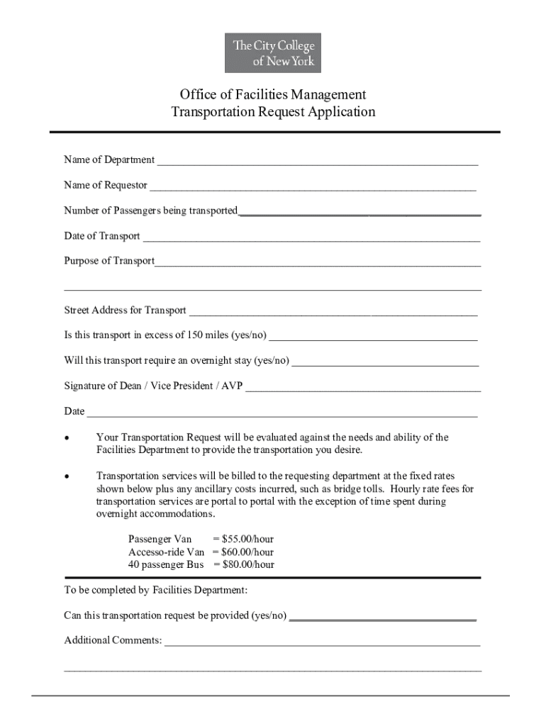 Fillable Online Transportation Request Guidelines: - CUNY Fax Email ...