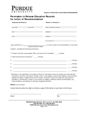 Fillable Online engineering purdue Permission to Release Education ...