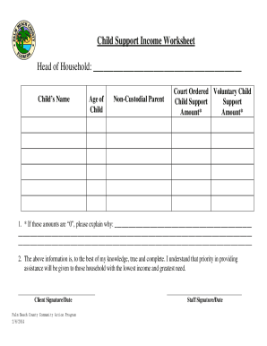 Fillable Online Child Support Income Worksheet - Palm Beach County ...