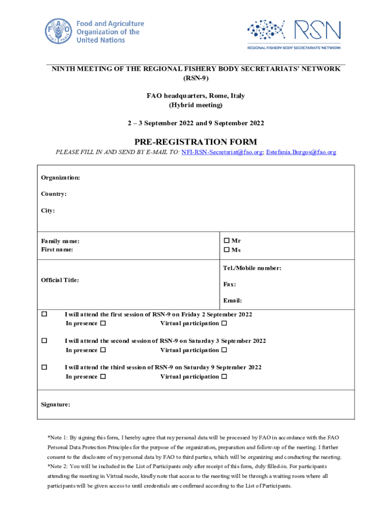 Fillable Online REGISTRATION FORM - FAO Fax Email Print - pdfFiller