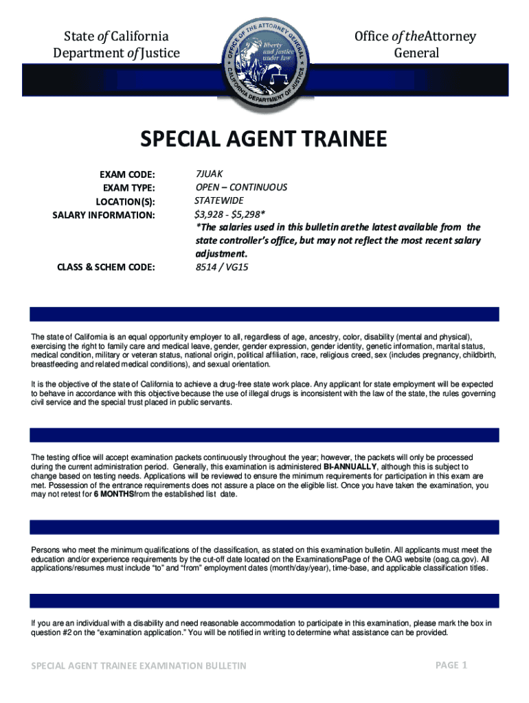 Fillable Online oag ca Special Agent Trainee Examination Bulletin ...