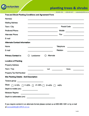 Fillable Online Tree and Shrub Planting Conditions and Agreement Form ...