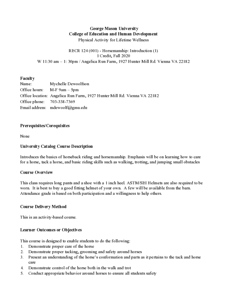 Fillable Online cehd gmu kinesiology.gmu.eduassetsdocsGeorge Mason ...