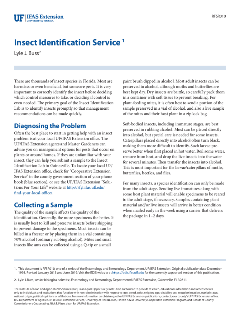 Fillable Online edis ifas ufl Insect Identification Service 1 ...