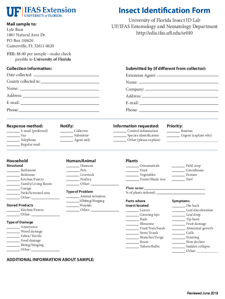 Fillable Online edis ifas ufl Insect Identification Form - University ...