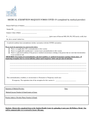 Fillable Online MEDICAL EXEMPTION REQUEST FORM COVID-19 (completed by ...