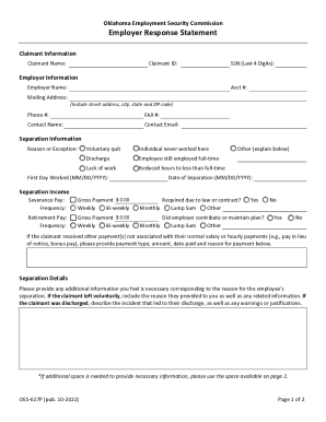 Fillable Online Employer Response Statement Fax Email Print - pdfFiller