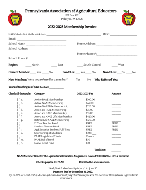 Fillable Online 22-23 PAAE:NAAE Membership - PA FFA Fax Email Print ...