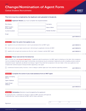Fillable Online Change/Nomination of Agent Form RMIT University Fax ...