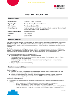 Fillable Online POSITION DESCRIPTION - RMIT University Fax Email Print ...