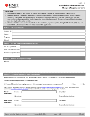 Fillable Online School of Graduate Research - Change of supervisor form ...