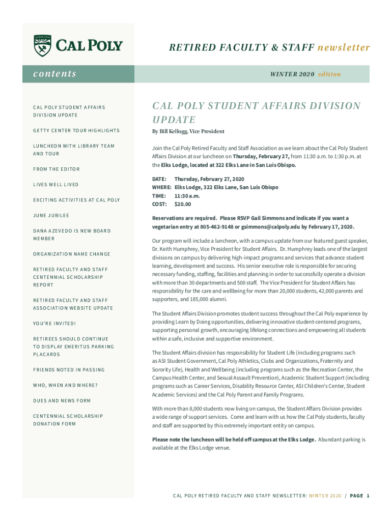 Fillable Online CAL POLY STUDENT AFFAIRS DIVISION UPDATE RETIRED ... Fax Email Print - pdfFiller