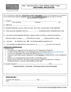 Fillable Online 2023 william d. ford federal direct loan additional application Fax Email Print ...