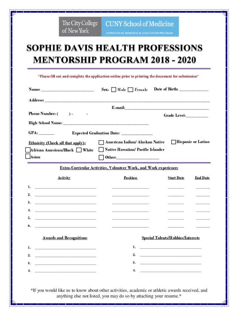 Fillable Online sophie davis biomedical education program Fax Email ...