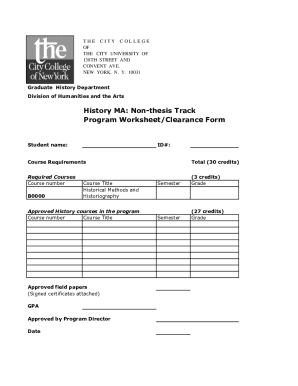 Fillable Online Non-thesis Track Program Worksheet/Clearance Form Fax ...
