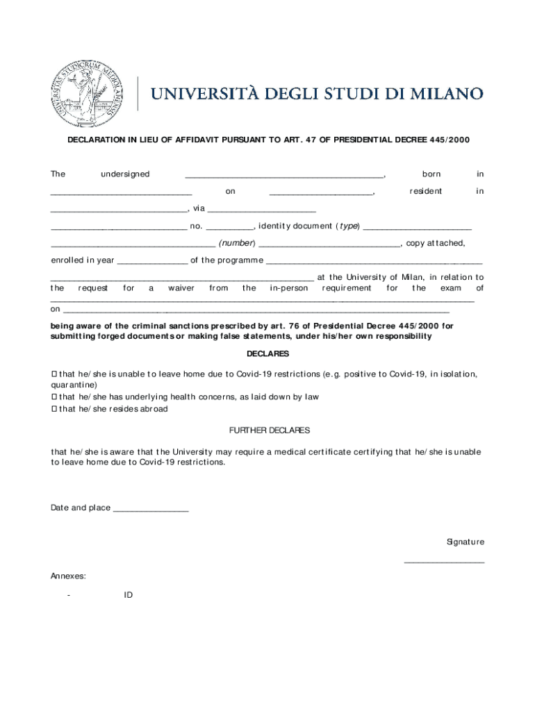 Fillable Online www.giustizia.itdeclarationaffidavitENDECLARATION IN ...