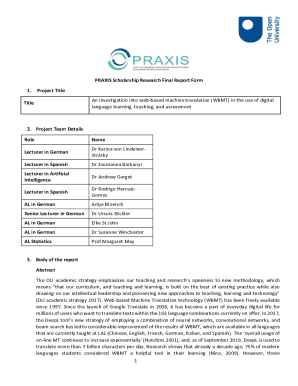 Fillable Online PRAXIS Scholarship Research Final Report Form Fax Email ...