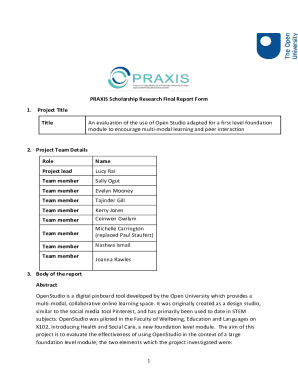 Fillable Online PRAXIS Scholarship Research Final Report Form 1 ...