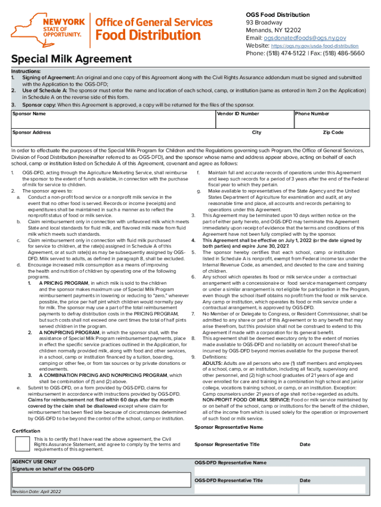 Fillable Online ogs ny Special Milk Program (SMP) Child Nutrition NYSED ...