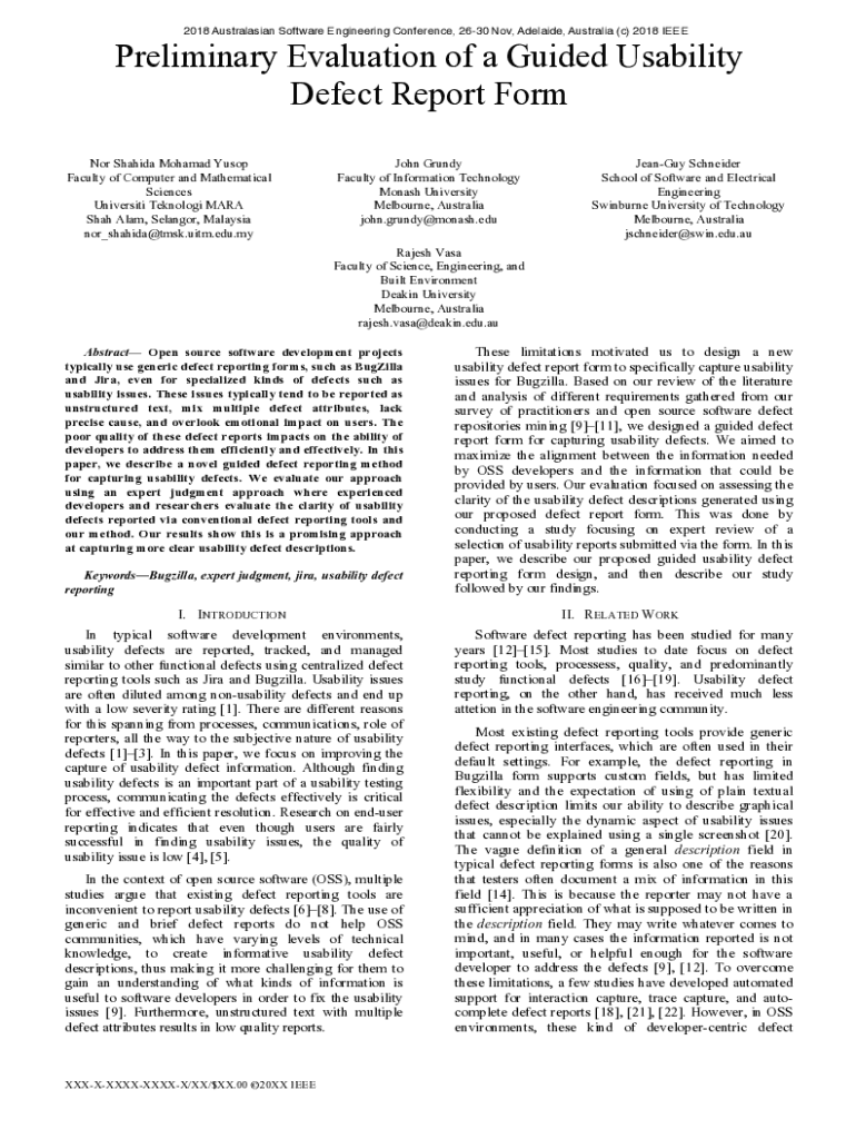 Fillable Online Preliminary Evaluation of a Guided Usability Defect Report Form Fax Email Print ...