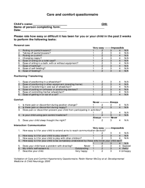 Fillable Online Care and comfort questionnaire Fax Email Print - pdfFiller
