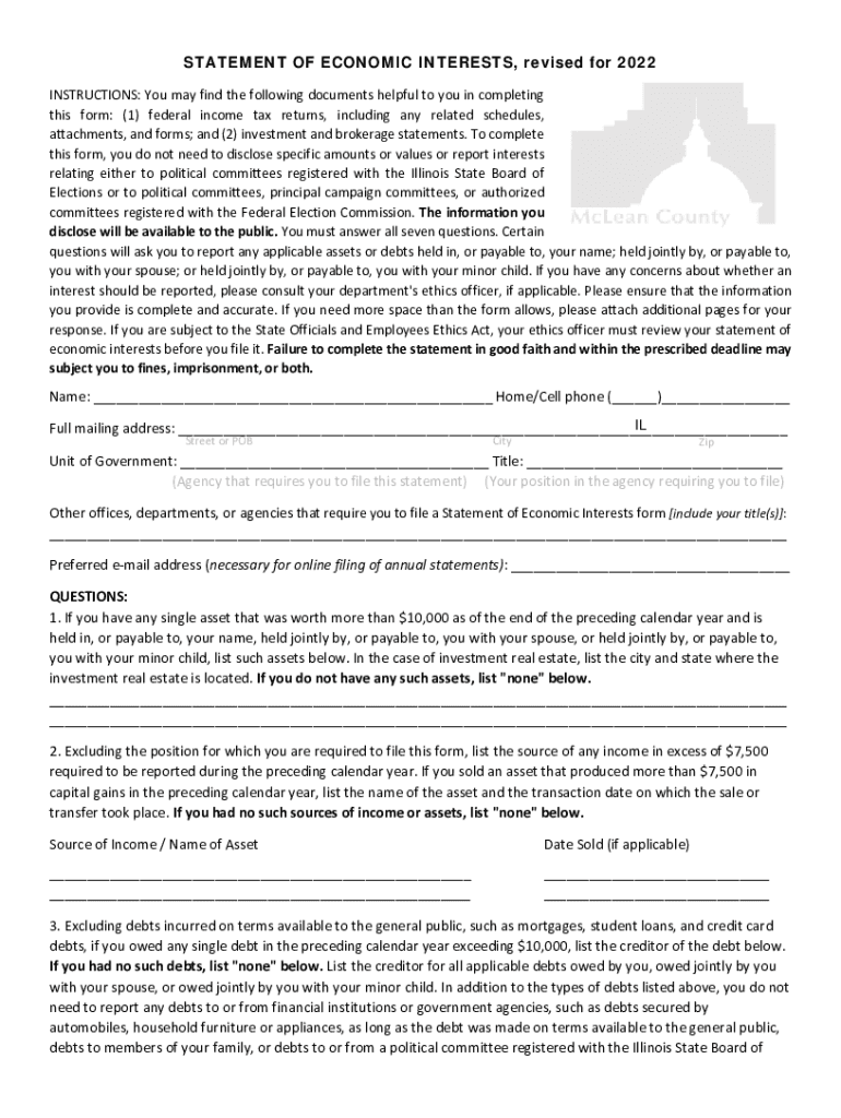 Fillable Online Statement of Economic Interest, revised for 2022 Fax ...