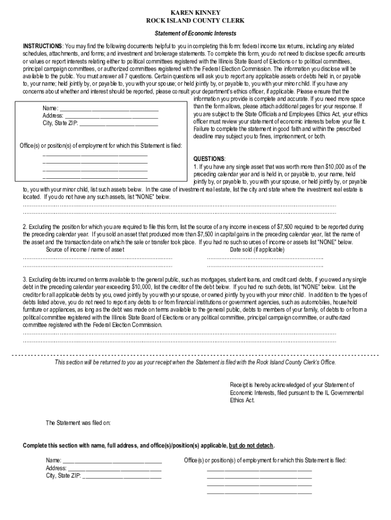 Fillable Online KAREN KINNEY ROCK ISLAND COUNTY CLERK Statement of ...