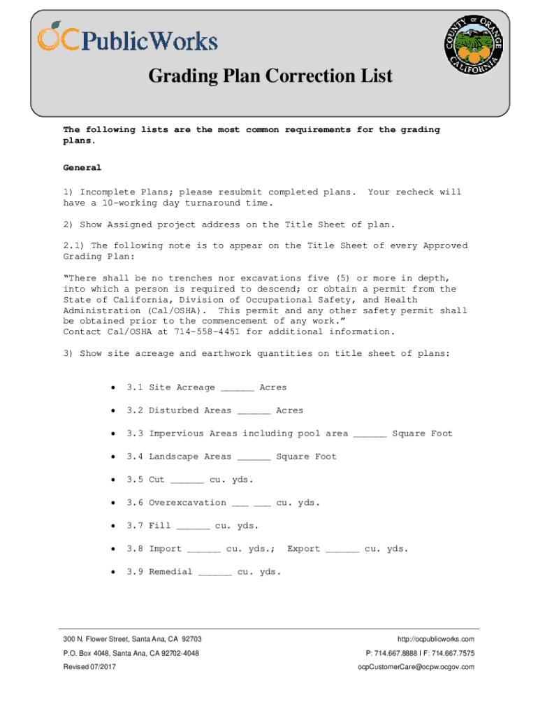 Fillable Online Grading Plan Correction List - OC Public Works Fax ...
