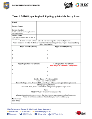 Fillable Online Term 1 2020 Rippa Rugby & Rip Rugby Module Entry Form ...