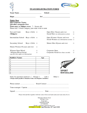 Fillable Online team registration form - Sport BOP Fax Email Print ...