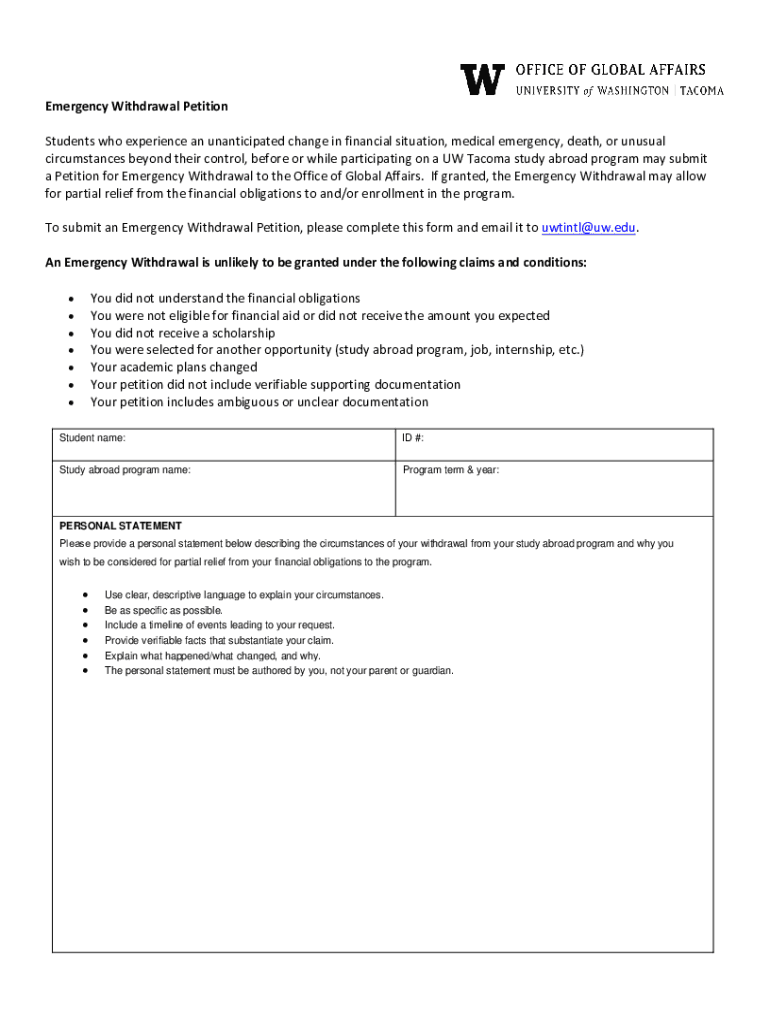 Fillable Online Emergency Withdrawal Petition Fax Email Print - pdfFiller