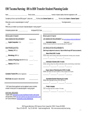 Fillable Online RN to BSN Transfer Student Planning Sheet Fax Email Print - pdfFiller