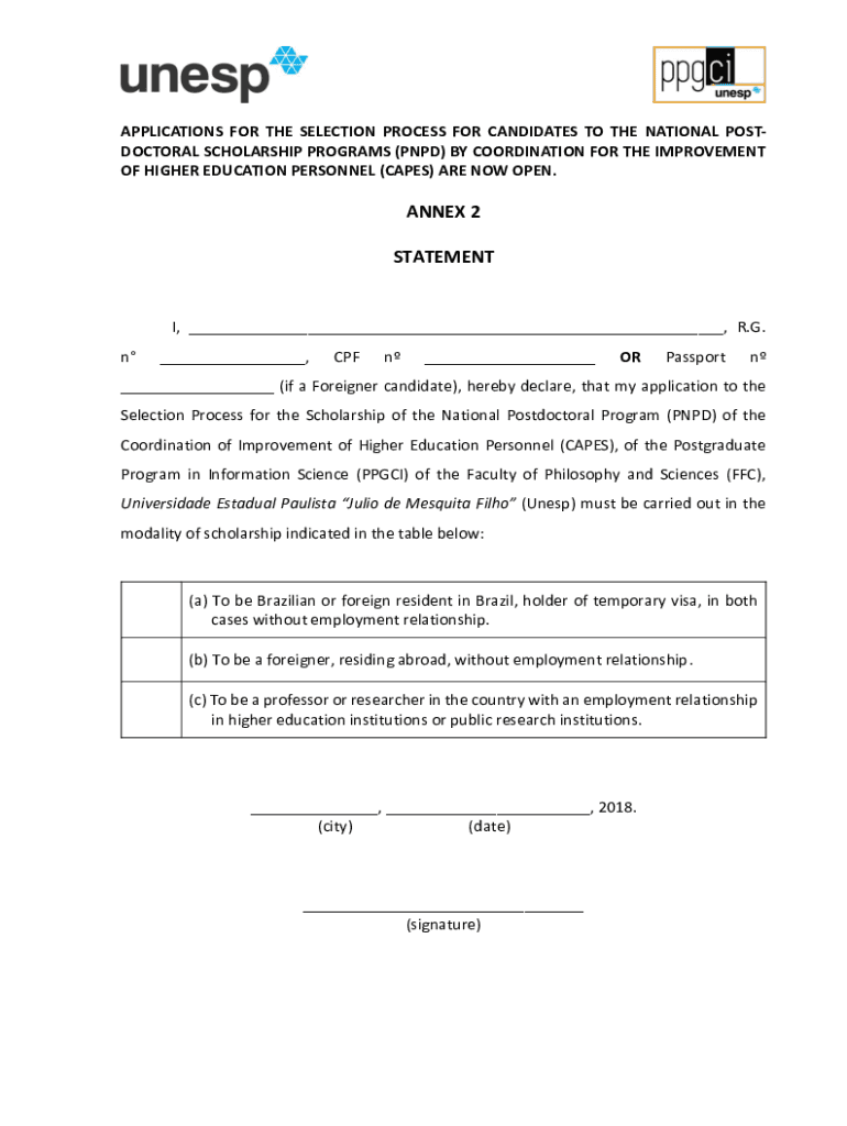 Fillable Online ANNEX 2 STATEMENT - Unesp de Marlia Fax Email Print - pdfFiller