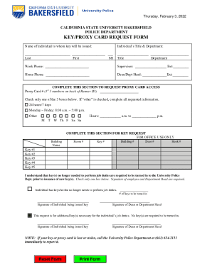 Fillable Online key/proxy card request form - CSUB Fax Email Print ...
