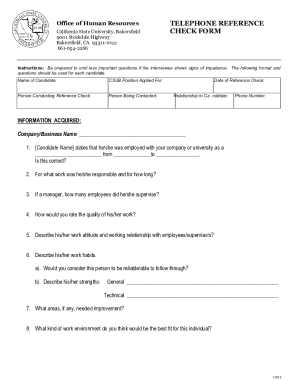 Fillable Online Telephone Reference Check Form Fax Email Print - pdfFiller