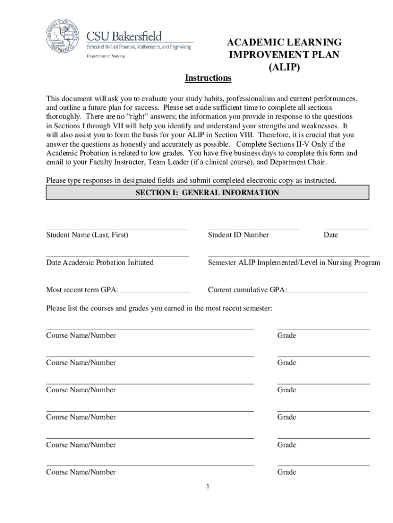 Fillable Online Academic Improvement Plans - Clarion University ...