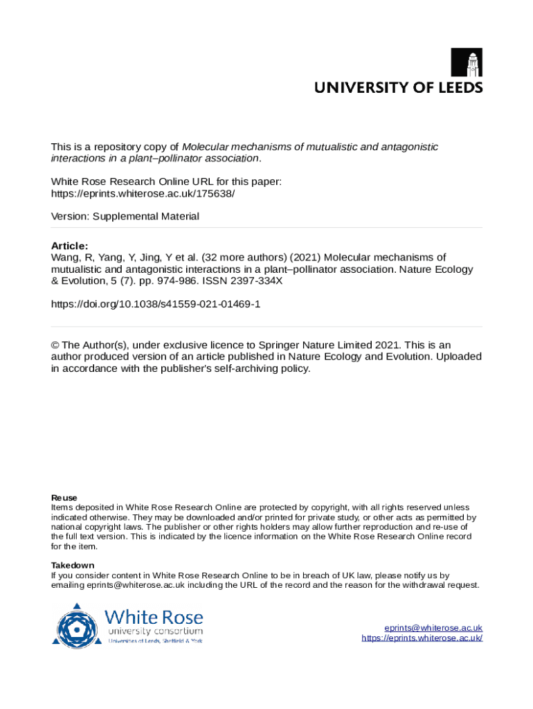 Fillable Online eprints whiterose ac Molecular mechanisms of mutualistic and antagonistic ...