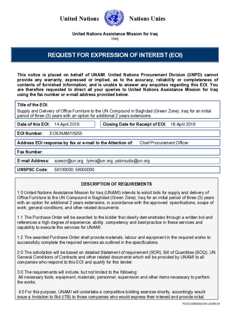 Fillable Online Supply and Delivery of Office Furniture to the UN Compound in Baghdad (Green ...