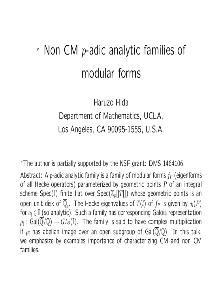 Fillable Online Non CM p-adic analytic families of modular forms Fax ...