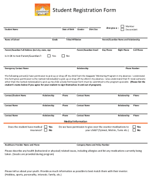 Fillable Online Student Registration Form - Saginaw Chippewa Indian Tribe Fax Email Print ...
